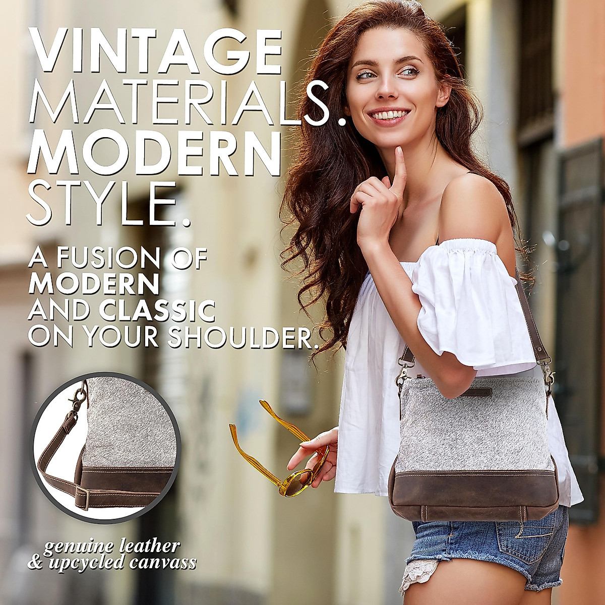 SIXTEASE Womens Shoulder Bag Vintage Style Shoulder Bags for Women - Made with Genuine Leather, Upcycled Canvas, or Hair On - Handmade, Adjustable Strap, Brass and Zinc Hardware - Raffle