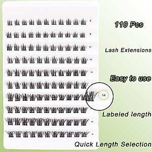 Fyonas Lash Clusters Fluffy Individual Lashes Cluster Eyelash Extensions 110 Pcs D Curl Manga Lashes Natural Look DIY Lash Extensions at Home Mix 8-16mm (Fairy)