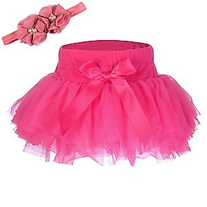 Baby Girls'Tutu Skirt with Shorts Newborn Toddler Tulle Skorts 0-24 Months Rose Red