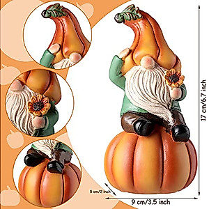 Jetec Thanksgiving Fall Gnome Statue Fall Pumpkin Gnome Decoration White Beard Figurine Autumn Resin Dwarf Elf Statue for Porch Garden Outdoor Yard Halloween Decorations, 6.7 Inch High