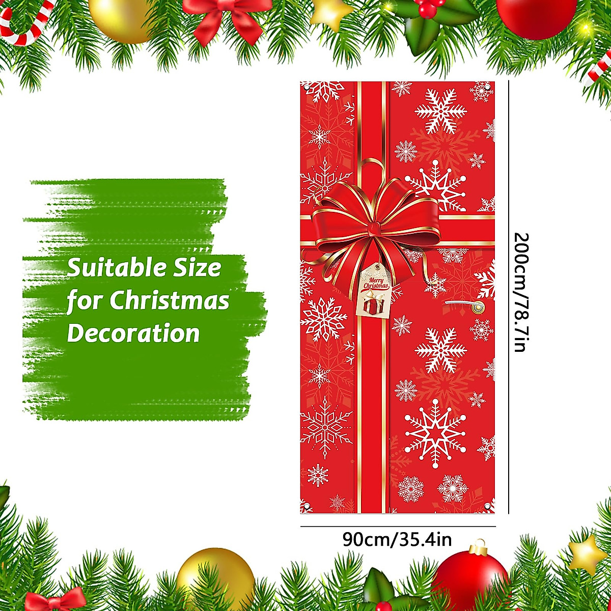 Christmas Door banner Christmas Snowflake Photography Backdrop Christmas Bowknot Gift Box Door Hanging Banner Sign Merry Christmas Decoration for Home Wall Outdoor Indoor Party Holiday Xmas Eve…