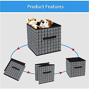 Domsanistor Fabric Cube Storage Bins 6 Packs, Foldable Storage Bins for Shelves, Fabric Cube Storage Organizer Bins with Handles for Home Bedroom 10.6 x 10.6 x 10.6 Inch (Black)