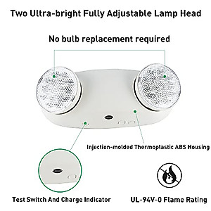 LED Emergency Exit Light with 2 Adjustable Head Flood Lights, OSTEK Emergency Lights for Business, 90min Backup Battery, Fire Resistant 120-277V (UL 94V-0) (1pack)