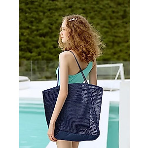 KALIDI Mesh Beach Tote Bag Women Shoulder Hobo Handbag 23L Large Grocery Tote Bag Casual Shopping Bag Vacation Travel Pool