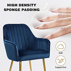 thksbought Set of 2 Velvet Dinning Chairs, Upholstered Accent Chairs with Gold Plating Legs for Living Room Chairs(Blue)