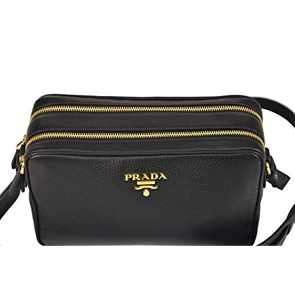 Prada Women's Black Bandoliera Vitello Phenix Leather Crossbody Bag 1BH079