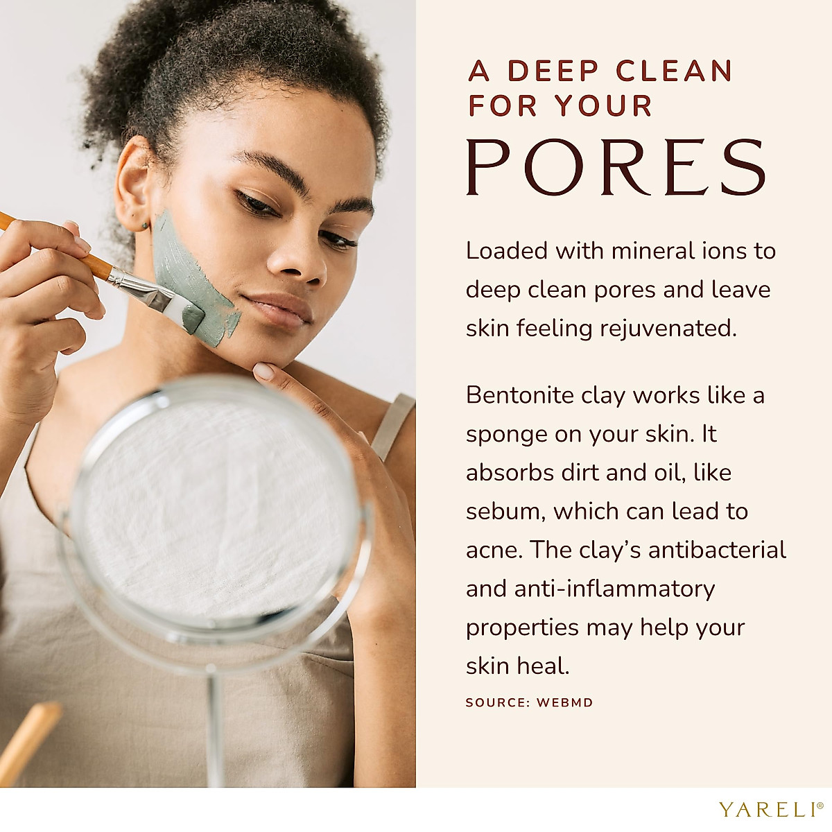 YARELI Bentonite Clay Powder Facial Mask & Detox Bath, Pure Indian Healing Clay, 2lb (32oz)