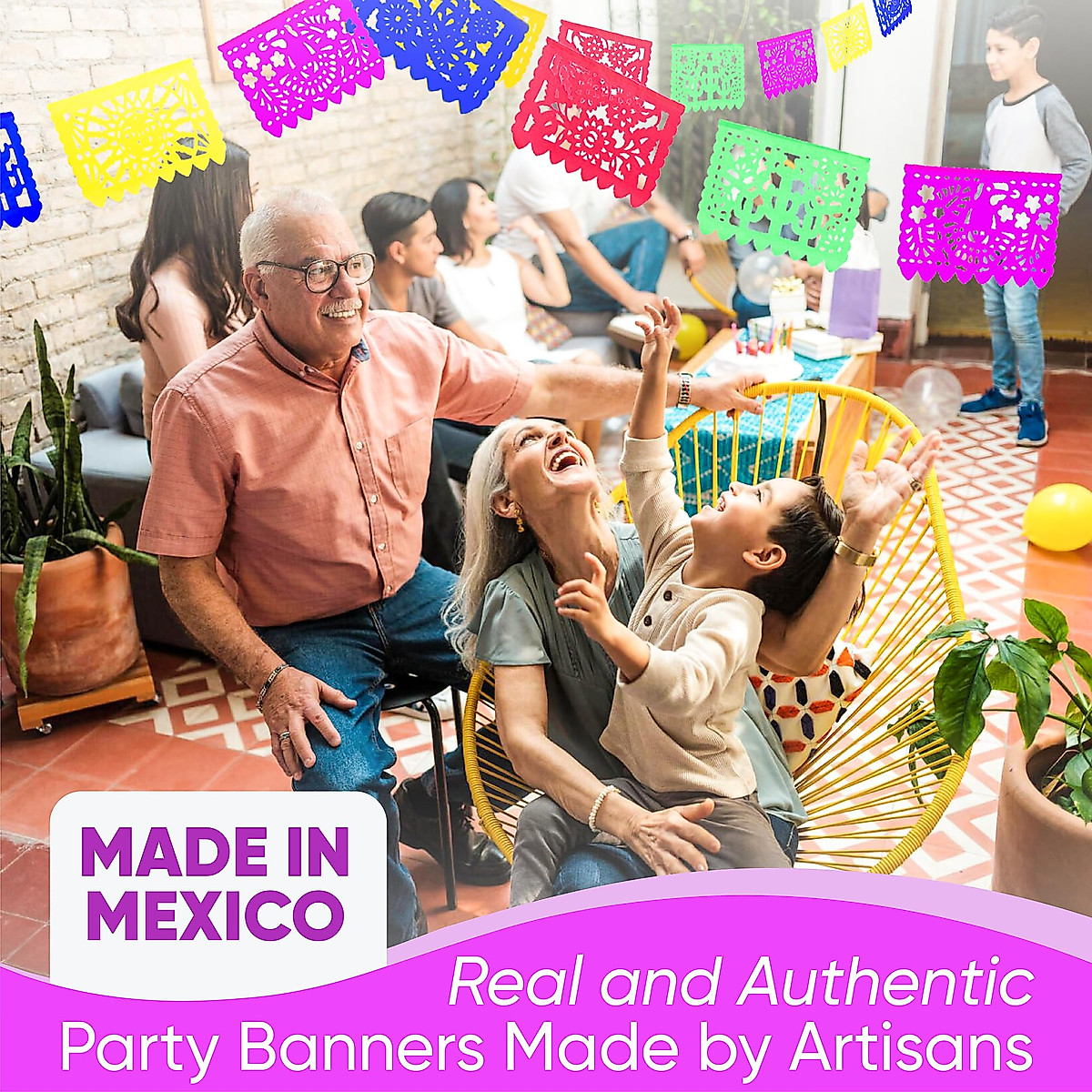 5 Pk Mexican Fiesta Party Decorations, Papel Picado Banner 60 ft Cinco de Mayo party papel picado tissue paper, Mexican theme supplies for Day of the dead Decorations, Birthdays, Mexican Banner Flags