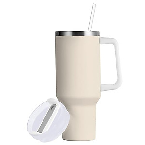 MCHIVER Beige Tumbler with Lid and Straw 40 oz Insulated Water Bottle Leakproof Water Tumblers for Iced Water Coffee Smoothie