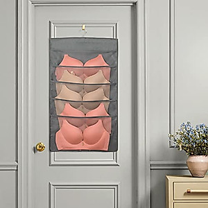 Lirex Closet Hanger Organizer with 10 Pockets, 1 Pack Foldable Underwear Hanging Organizer Bra Storage Oxford Cloth Universal Fit Closet Space Saver for Family Bedroom