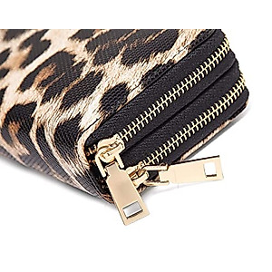 Nabegum Leopard Travel Wallet for Women Cheetah Cow Print Double Zipper Pocket Ladies Purse Large Capacity