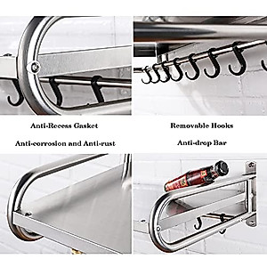 QUNIMA Microwave Shelf Wall Mount w/6 Hook, Microwave Hanging Kit, 22'' Stainless Steel Storage Shelves for Kitchen/Bathroom (Black/Weight 120 lbs)