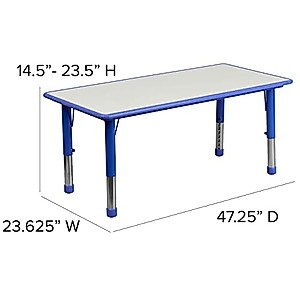 Flash Furniture 23.625''W x 47.25''L Rectangular Blue Plastic Height Adjustable Activity Table with Grey Top