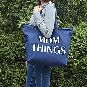 Ugiftcorner Baby Shower Gifts for Mom Tote Bag Mommy Bag for Hospital Mom Things Mom to Be Gifts Christmas Mothers Day Gifts for New Mom Canvas Shoulder Bag with Interior Pocket Cotton Navy Blue