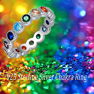 MBSUUH Chakra Ring 925 Sterling Silver Heart 7 Colorful Chakra Rainbow Ring for Women
