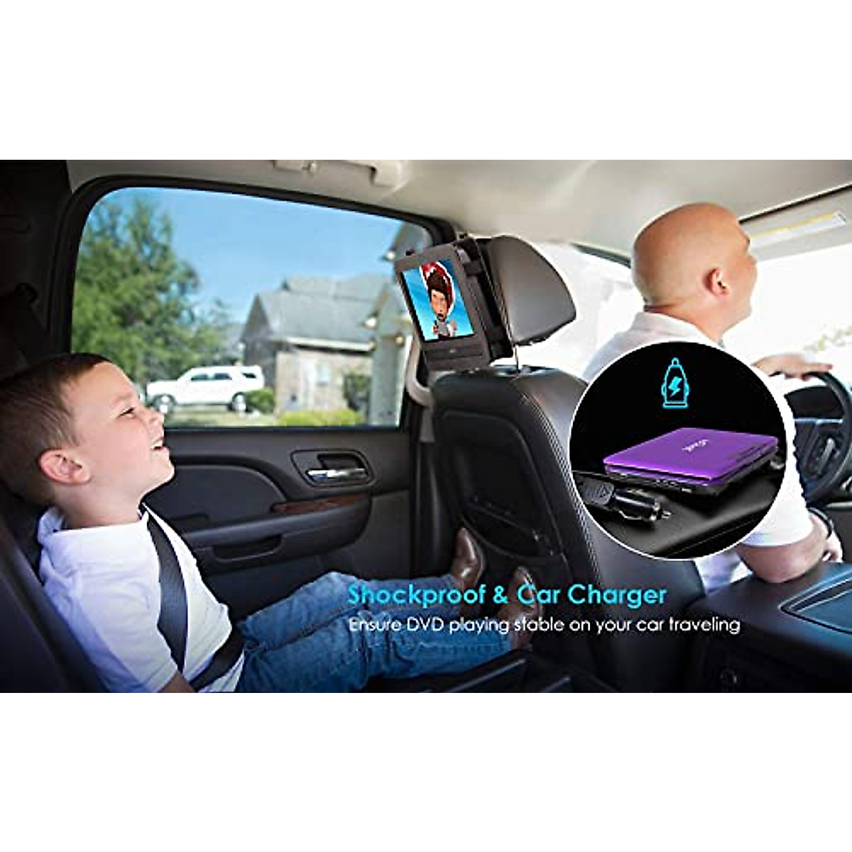 ieGeek 12.5" Purple Portable DVD Player and Car Headrest Mount Holder Strap Case, Car Travel DVD Players 5 Hrs Rechargeable Battery, Region-Free Video Player for Kids Elderly, Remote Control, Sync TV