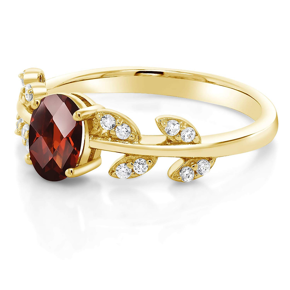 Gem Stone King 18K Yellow Gold Plated Silver 7X5MM Oval Gemstone Birthstone Twisted Olive Branch Leaf Vine Band Wedding Ring For Women | Available In Size 5, 6, 7, 8, 9