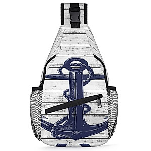 Anchor Wooden Sling Bag Crossbody Backpack Casual Chest Shoulder Daypacks For Cycling Hiking Travel