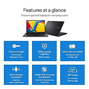 ASUS Vivobook 16 Laptop, 16” WUXGA 1920X1200 16:10 Display, AMD Ryzen™ 5 5625U CPU, AMD Radeon™ Graphics, 8GB RAM, 512GB SSD, Fingerprint Sensor, Windows 11 Home, Indie Black, M1605YA-EH54