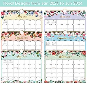 2023-2024 Wall Calendar - 18 Monthly Calendar 2023-2024, February 2023 - June 2024, 11" x 8.5", Twin-Wire Binding + Hanging Hook + Thick Paper + Unruled Blocks with Julian Dates - Floral