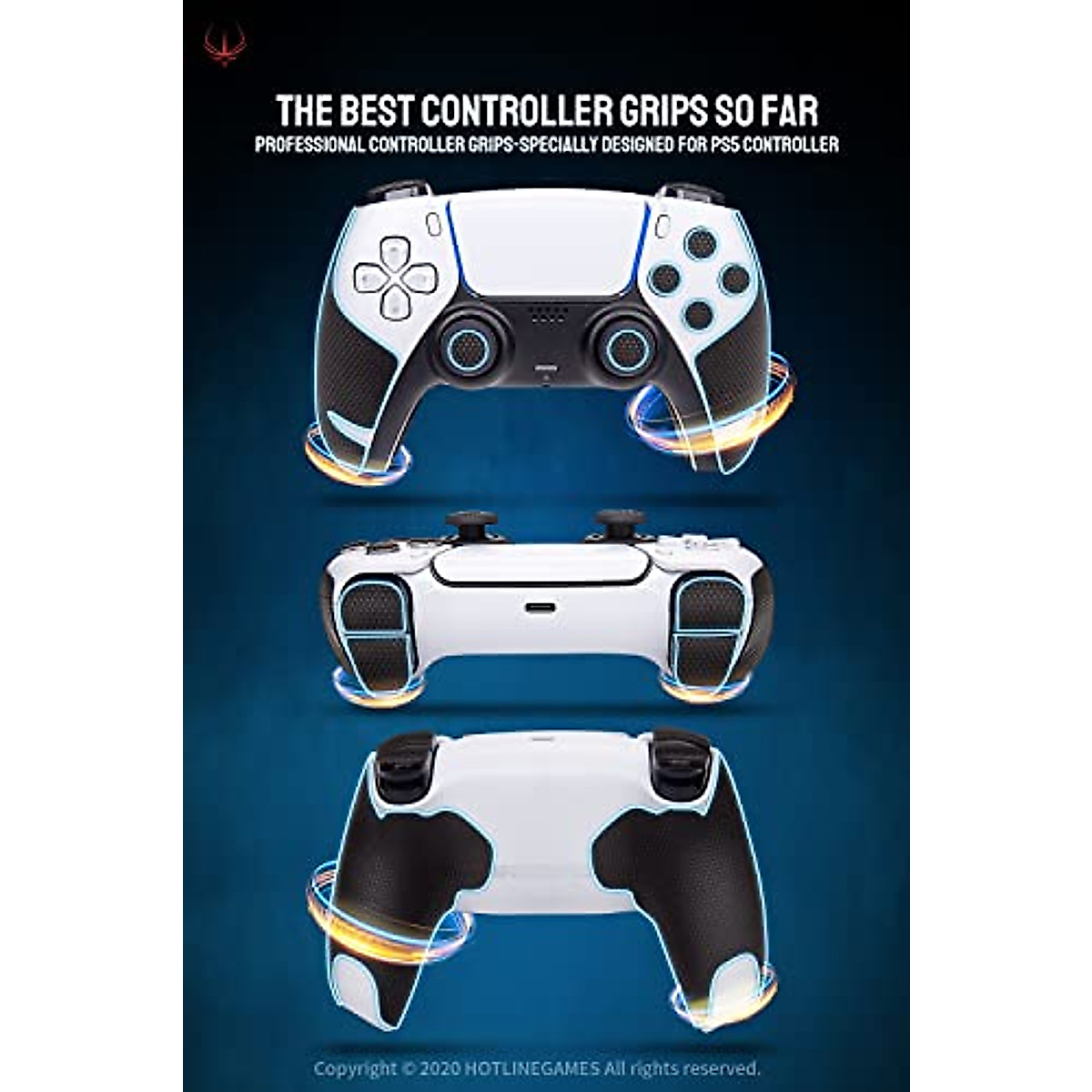 HOTLINEGAMES Hotline Games Controller Grip for PS5 Controller Grips Tape Playstation 5 DualSense Controllers Skin (Handle Grips+Buttons+Triggers (20PCS), Black)