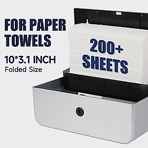 AIKE Multifold Paper Towel Dispenser, Wall Mount Tissue Dispenser with Smart Lock, 200 Sheets Silver, Folded Size 10" x 3.1" Or Smaller