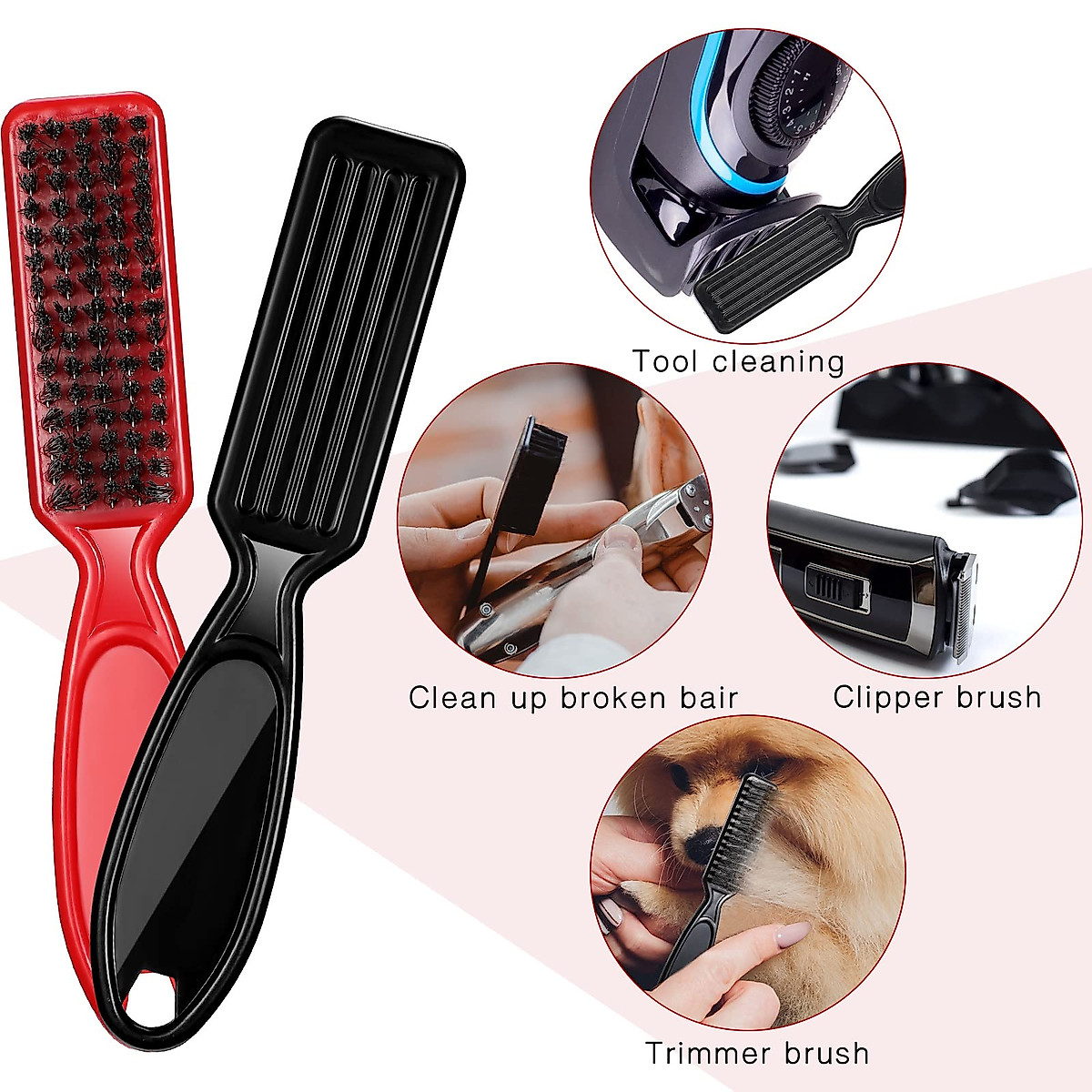 Patelai 12 Pieces Clipper Cleaning Brushes, Barber Accessories Cleaning Supplies, Soft Bristles, Quality ABS Handle, Nylon Brush Tool(Black, Red)