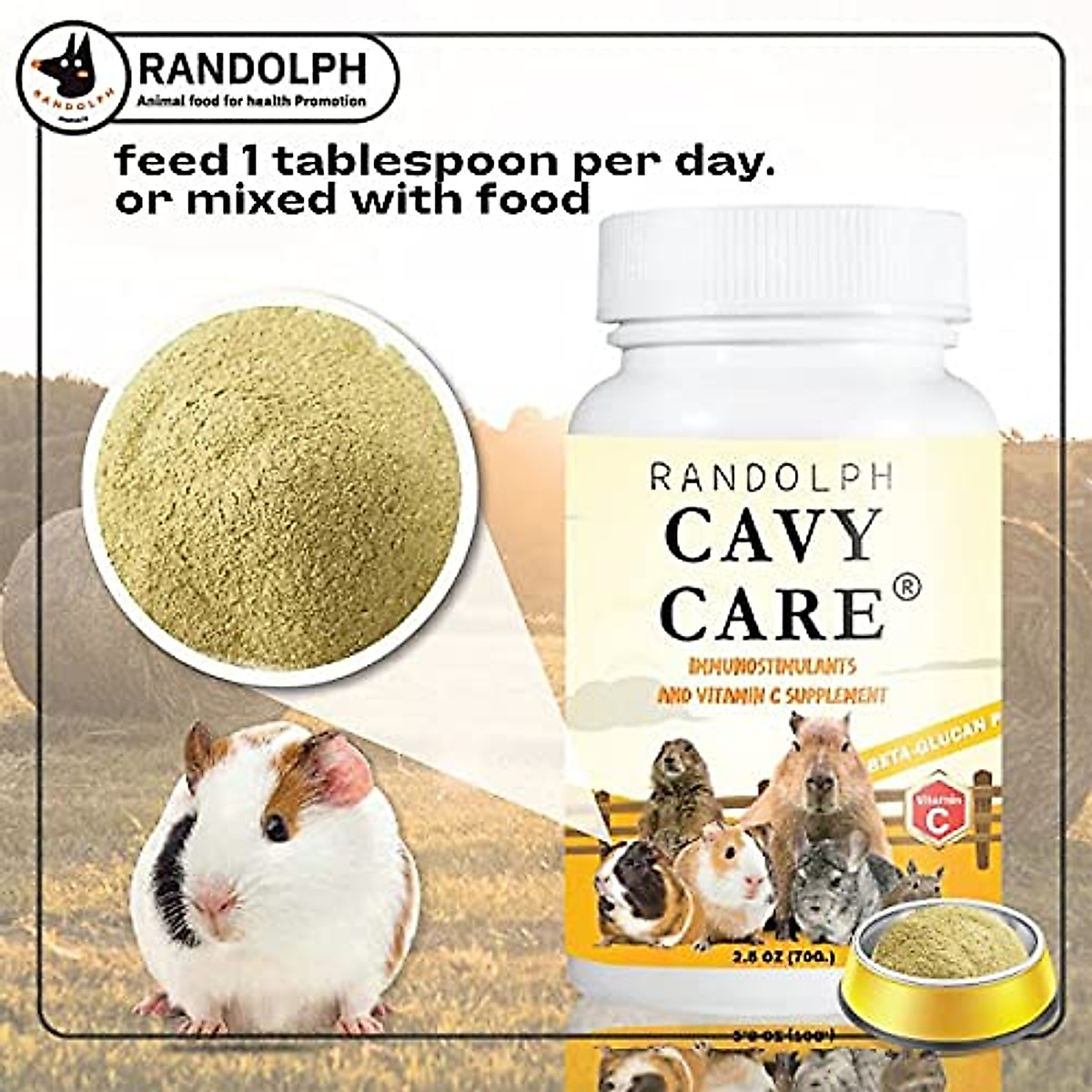 RANDOLPH Cavy Food Care 70 g. IMMUNOSTIMULANTS & Vitamin C Supplement Recovery & Booster Energy for Guinea Pig & Herbivores Small Pet, Probiotics Improved Digestion Best Prevent Healthy Rabbit Feed