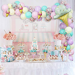 Pastel Sweet Ice Cream Party Balloons Arch Garland Kit, Macaron Popsicle Confetti Foil Balloons Summer Ice Cream Theme Party Decor for Kids Birthday Baby Shower Two Sweet Donut Grow Up Party Supplies