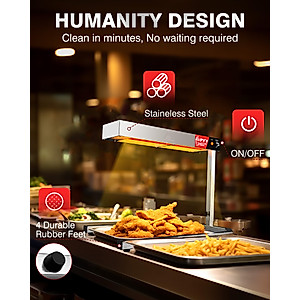 PYY Food Heat Lamp - Adjustable Height Food Warmer with U Shape Base Stand,Commercial Countertop Food Warming Light with Stand for French Fries Electric Heating Radiation,500W Stainless Steel Silver