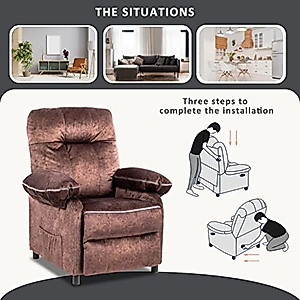 Visentor Massage Recliner Chair, Electric Eecliner, Velvet Living Room Chairs, Lazy Chair Comfy Chair with Heating and Vibration Function, Light Brown