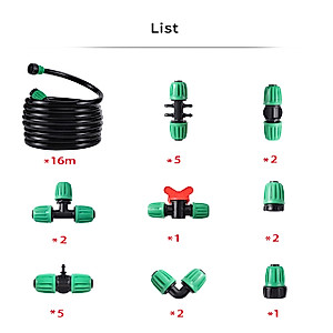 FULAIERGD 1/2” PVC Garden Irrigation Tubing Hose 52FT(16M),（OD:16mm,ID:12mm） with Lock Connector for Drip Irrigation System