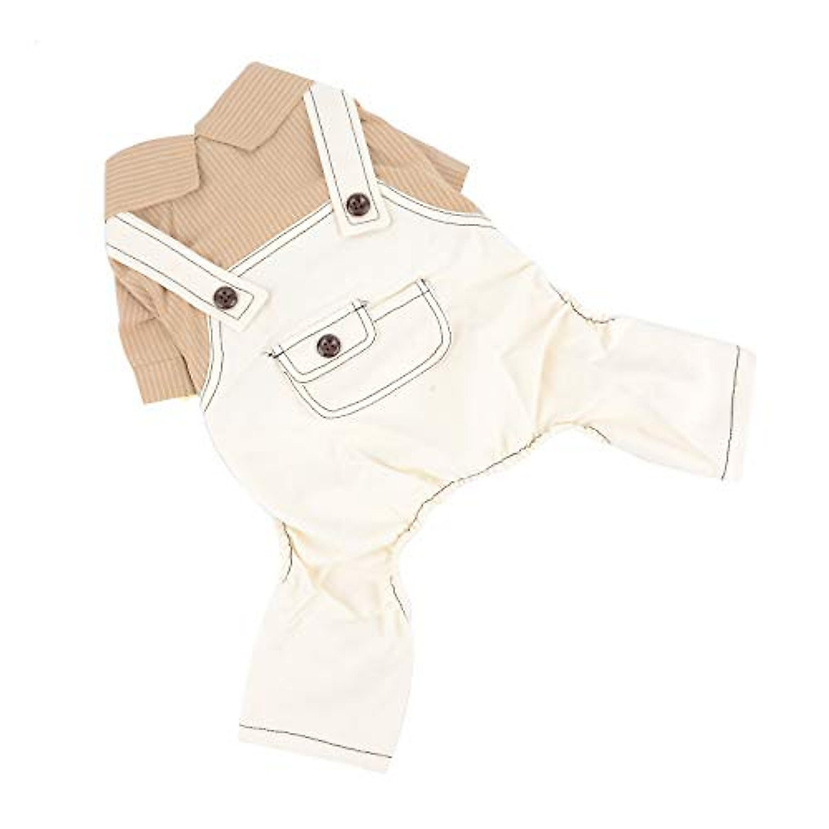 SELMAI Dog Outfits for Small Dogs Boy Summer Striped Shirts with Pants Jumpsuits One Piece Apparel for Cats Puppies Chihuahua Clothes Adorable Overalls for Medium Pets 4 Legs Spring Autumn Brown M