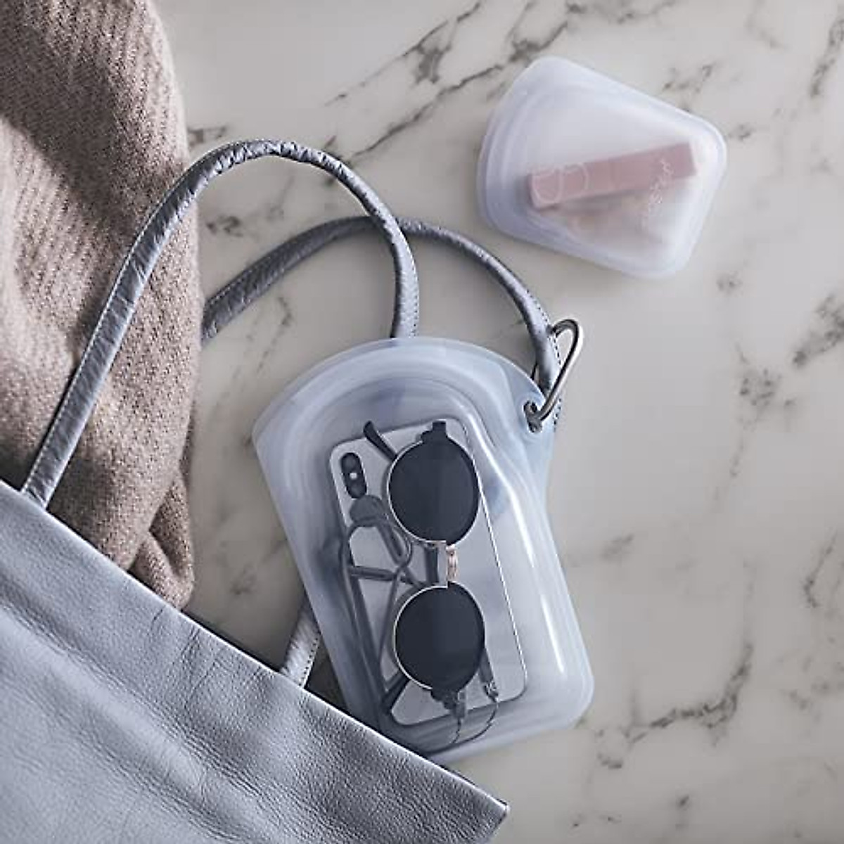 Stasher Silicone Reusable Storage Bag, Go Bag (Clear) | Food Meal Prep Storage Container | Lunch, Travel, Makeup, Gym Bag | Freezer, Oven, Microwave, Dishwasher Safe, Leakproof