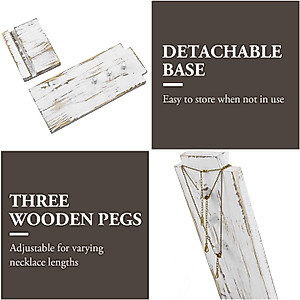 MyGift Shabby Chic White Washed Solid Wood Necklace Easel Stand with Detachable Board and Base, Tabletop Adjustable Bust Jewelry Holder for Retail Display