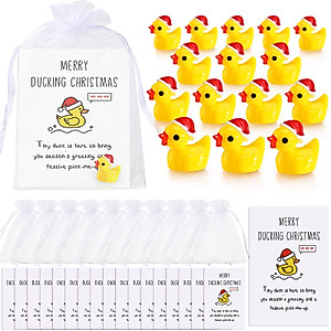 Unittype 24 Sets Christmas Inspirational Gift Set You're Great Cheer up Cards Thank You Gift Mini Resin Ducks with Organza Bags Bulk Pocket Favors for Students Coworkers (Yellow Color)