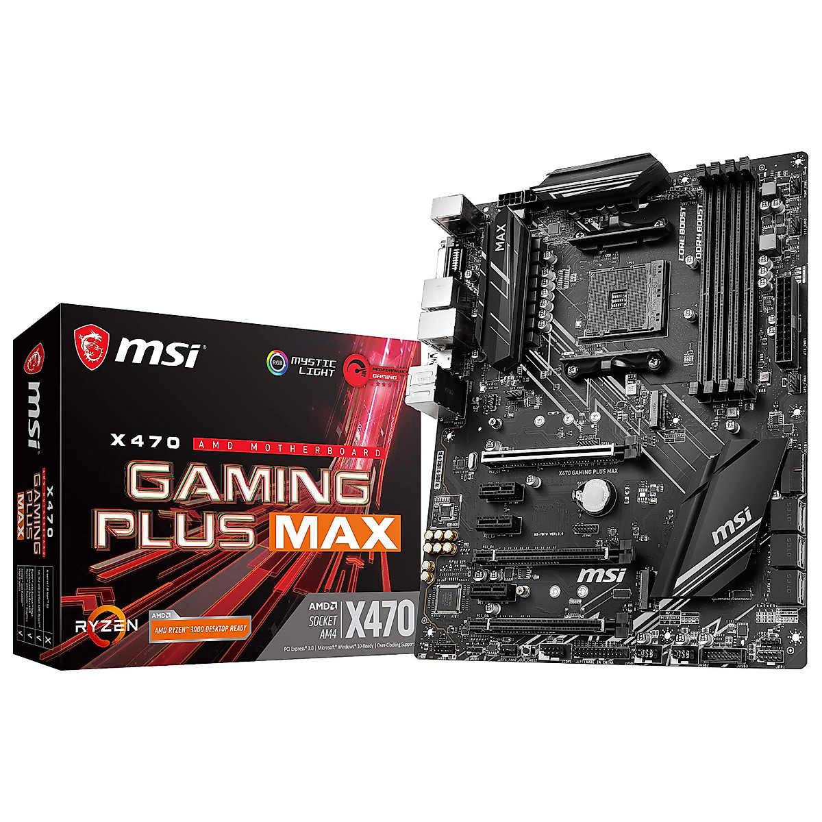 MSI Performance Gaming AMD X470 Ryzen 2ND and 3rd Gen AM4 DDR4 DVI HDMI Onboard Graphics CFX ATX Motherboard (X470 GAMING PLUS Max)