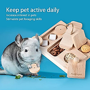 Augegel Guinea Pig Foraging Toys, 5 in 1 Hamsters Wooden Interactive Enrichment Toys,Rabbit Puzzle,Treat Dispenser for Small Animal Funny Toys, for Bunny, Chinchillas, Hamsters, Rats and Gerbils