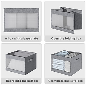 3 Pack Closet Storage Bins with Clear Window - Foldable Storage Cubes with Handles Clothing Baskets for Shelves Large Fabric Closet Organizers and Storage Bins for Clothes, Toys, Book (Gray 3pcs)