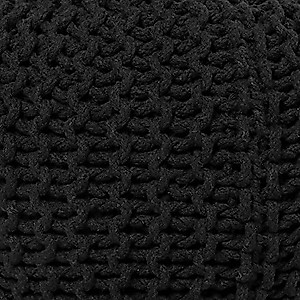REDEARTH Round Pouf Foot Stool Ottoman - Hand Knitted Bean Bag - Cord Boho Pouffe - Cable Poof Footrest for Living Room - Nursery - Bedroom - Patio - 100% Cotton - Home Decor (19" x 19" x 14") - Black