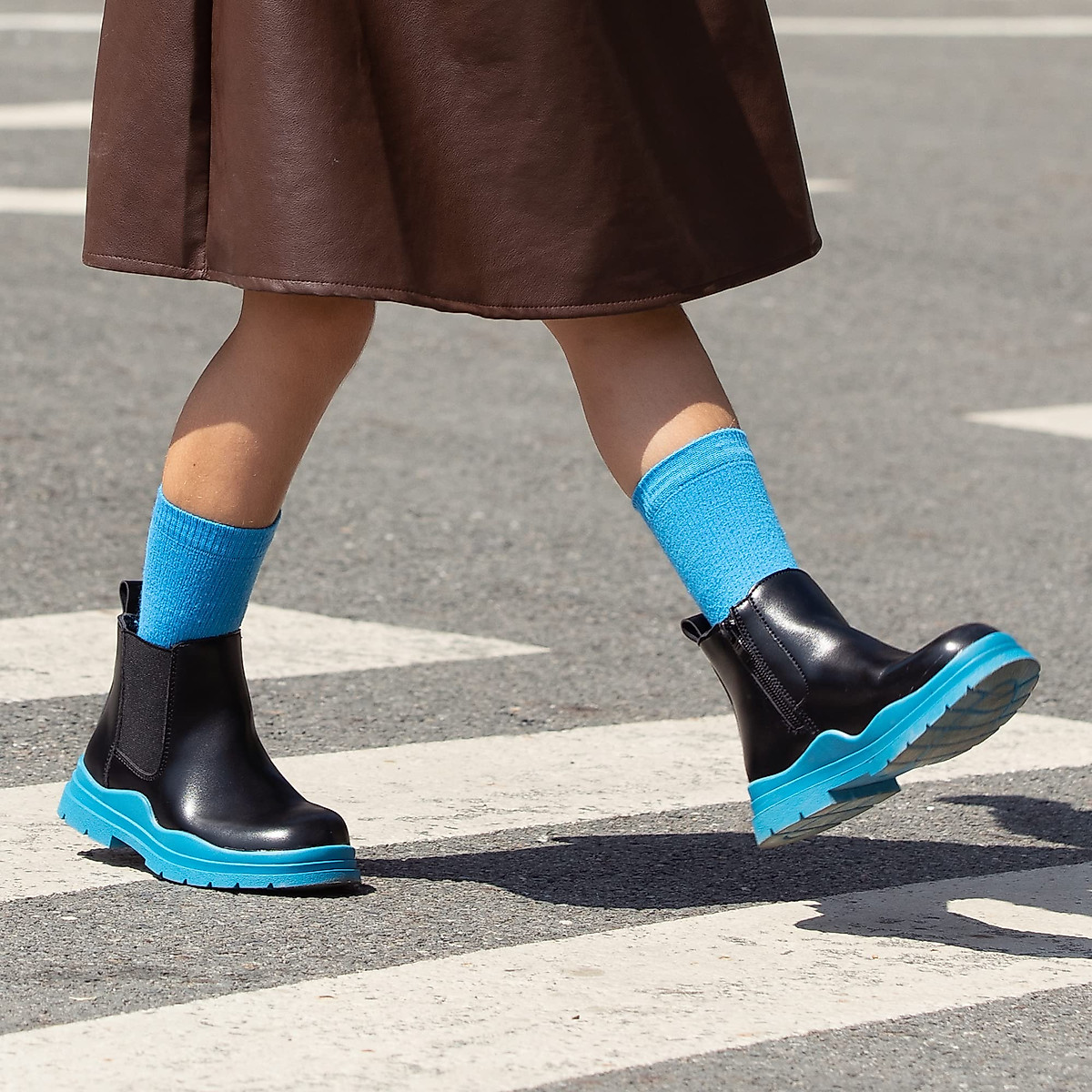 Hawkwell Boys Girls Low Heels Ankle Boots Unisex Kids Side Zipper Chelsea Booties (Toddlers/Little Kids/Big Kids),Black Blue PU 12 M US