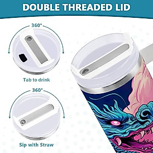Jihqo Cloud Dragon 40 oz Stainless Steel Vacuum Insulated Tumbler with Handle and Straw Lid, Leakproof Water Bottle Double Wall Travel Mug Coffee Cup, Cupholder Friendly