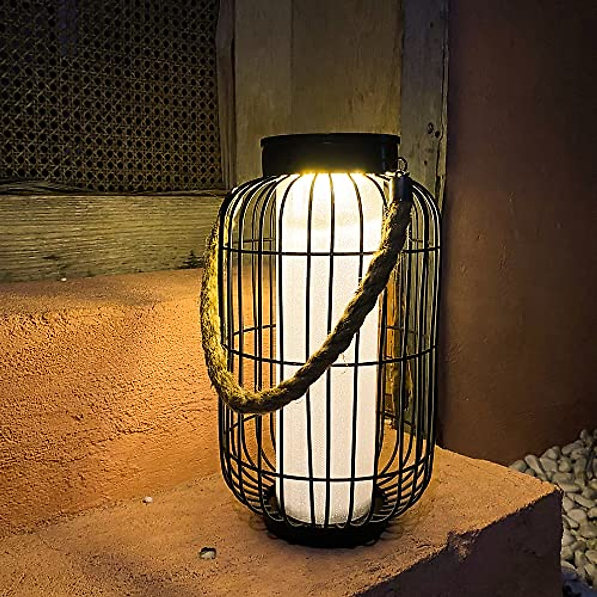 baterysu Large Outdoor Solar Lanterns Hanging Light Waterproof LED Garden Lights solar powered Retro Metal Auto On Off Table Lamp for Garden Patio Porch Lawn Pathway Walkway Tabletop Decorative(Black)
