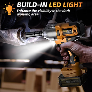 TaskStar Cordless Impact Wrench 1/2 Inch, 900N.m(664ft-lbs) High Torque Brushless Power Impact Gun, 21V 3300RPM Electric Impact Driver with 2x4.0Ah Battery & Fast Charger for Car Tires Truck