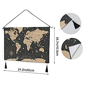 World Map Hanging Poster Retro Map Canvas Poster Hangers Portable Scroll Poster Wall Hanger Tapestry for Office Home Living Room Bedroom Decor 18 x 26inch