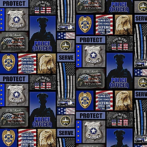 SYKEL ENTERPRISES Police Office Cotton Fabric-Police Department Camo Flag Block Cotton Quilting Fabric by Sykel