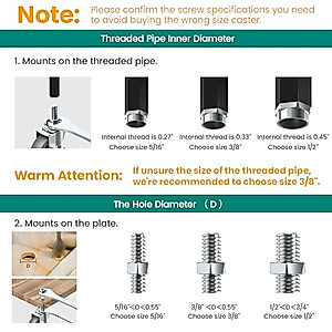 HOLKIE Caster Wheels 3 inch Locking Stem Casters, 1/2" -13 x 1-1/2" (Stem Diameter 1/2", Stem Length 1-1/2") Threaded Stem Casters Swivel Casters Set of 4 Heavy Duty Castors Gray