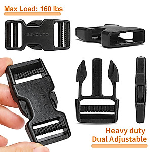 Buckles Strap 1 Inch: Nylon Webbing Straps 6 Yards, Quick Side Release Plastic Buckle Dual Adjustable 6 Pack, Tri-Glide Slide Clip 12 PCS, Metal D Rings 6 PCS, Heavy Duty, Black
