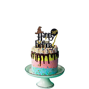 Wizard 30th Cake Topper, Boy and Girl 30 Happy Birthday Party Decoration - Black (5th-50th)