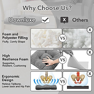 downluxe Indoor Chair Cushions for Dining Chairs, Tufted Overstuffed Textured Memory Foam Kitchen Chair Pads with Ties and Non-Slip Backing, 15.5" x 15.5" x 4", Dark Grey, 4 Pack